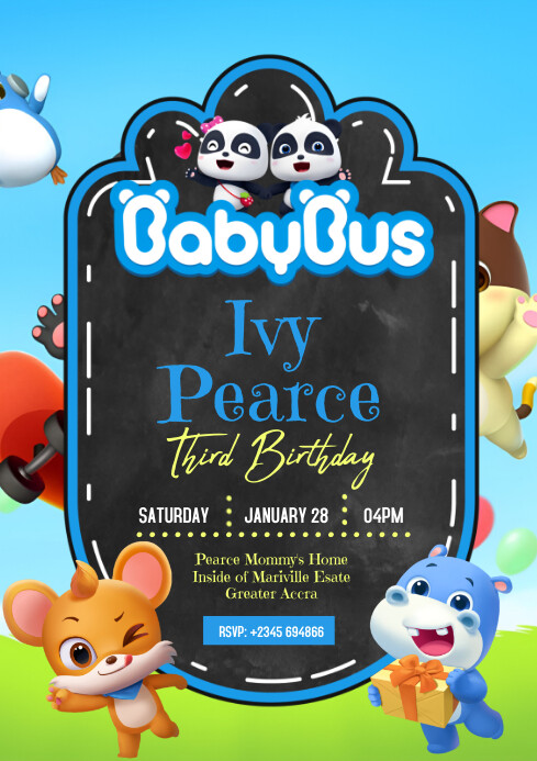 BabyBus Birthday Invitation Template | PosterMyWall