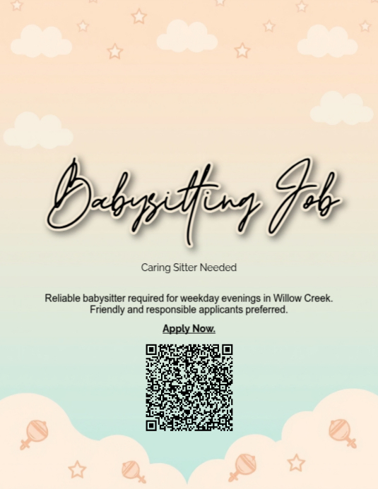 Babysitter Needed Flyer – Evening Childcare Help Template | PosterMyWall