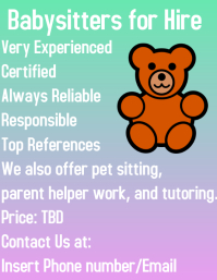Babysitter Post Template | PosterMyWall