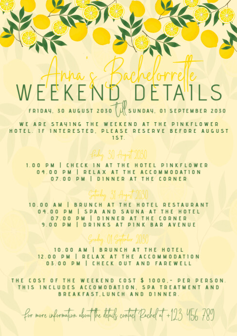 Bachelorette weekend lemon details Template | PosterMyWall