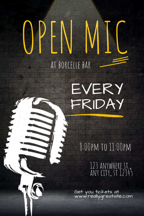 Plantilla de Back and Yellow Relaxed Open Mic Bar Poster | PosterMyWall