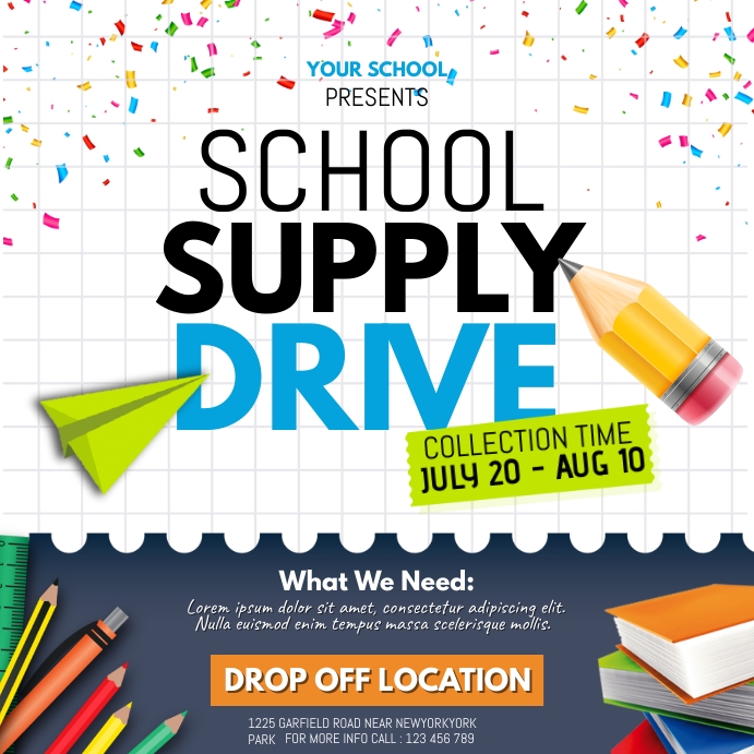 back to school, school, school supply drive Template | PosterMyWall