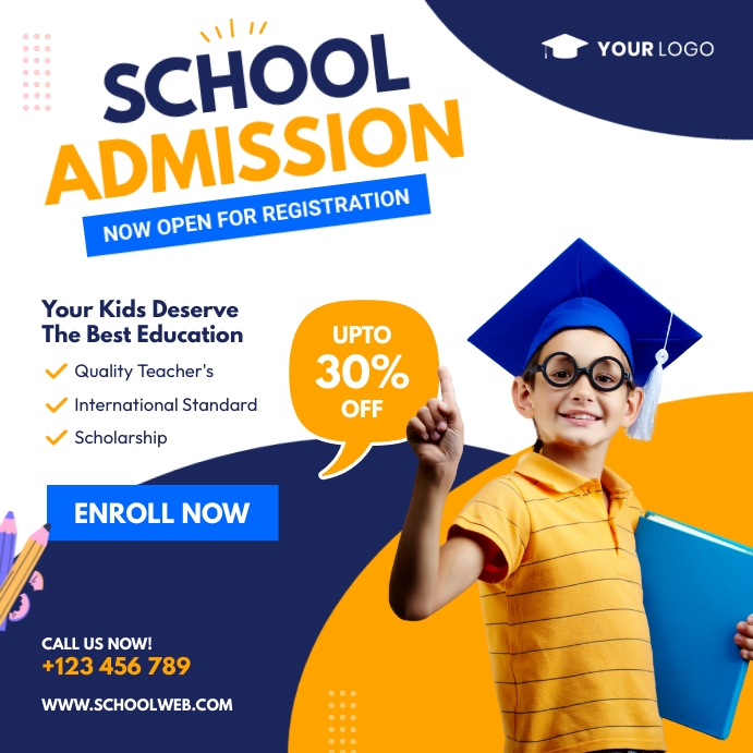 Back to school, School admission Square Post Template | PosterMyWall