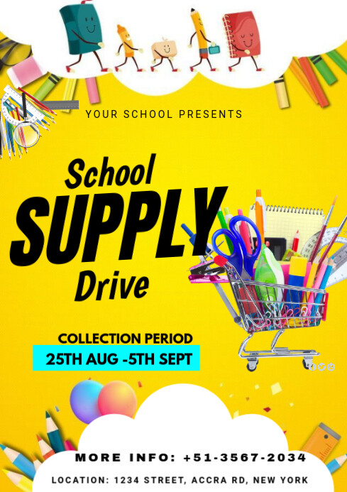 Back to School, School supply drive Template | PosterMyWall