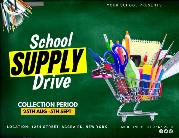Back to School, School supply drive Template | PosterMyWall