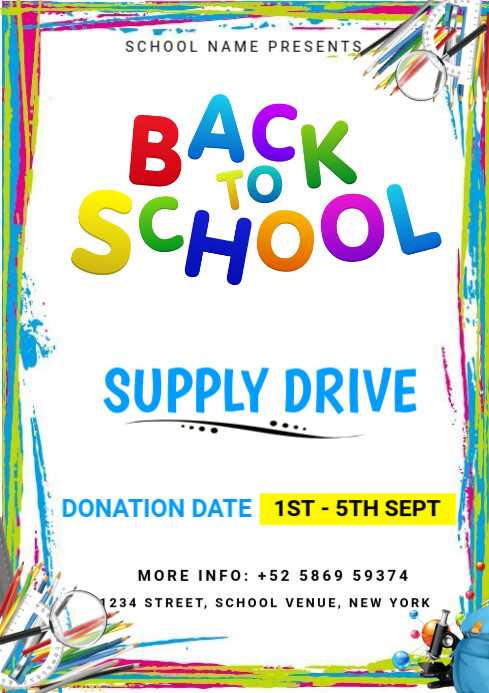 back to school, school supply drive Template | PosterMyWall