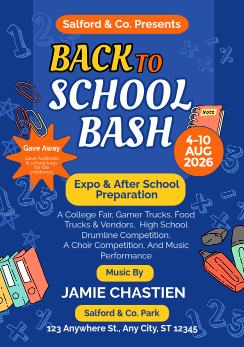 BACK TO SCHOOL BASH EVENT FLYER Template | PosterMyWall