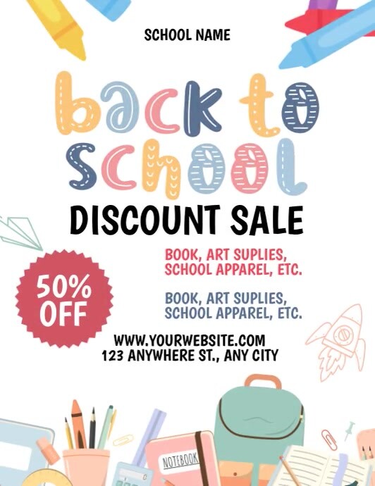 Plantilla de Back To School Discount Sale | PosterMyWall