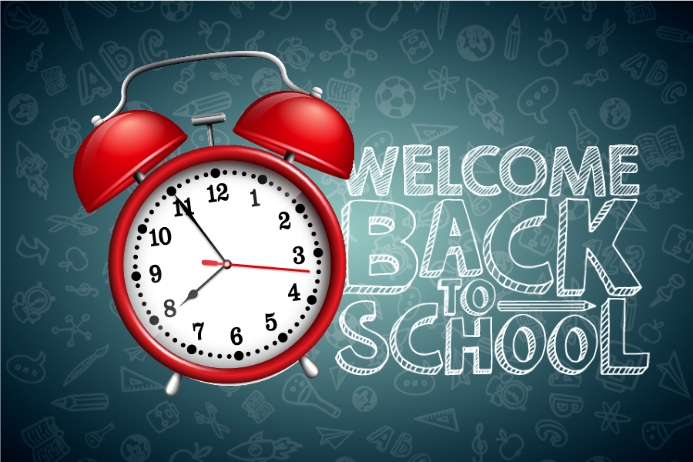 Back to school lettering with red alarm clock Template | PosterMyWall