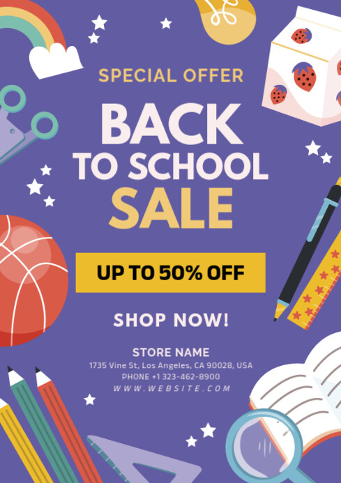 Purple Back To School Sale A4 Template | PosterMyWall