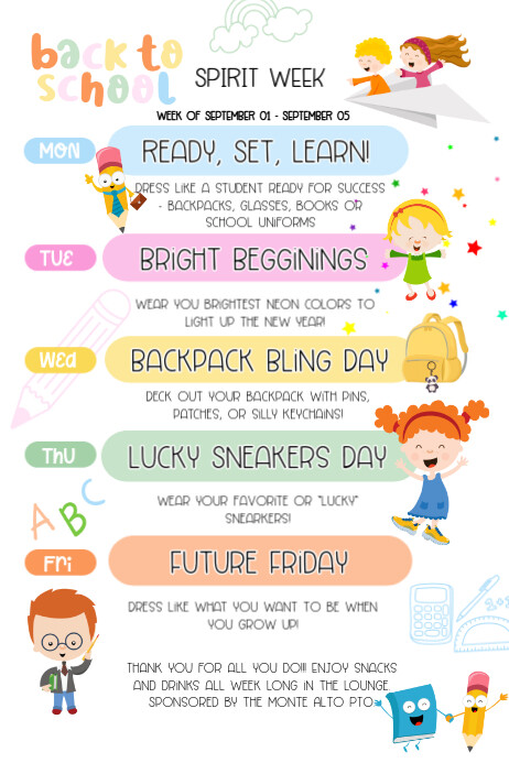 Back to School Spirit Week Itinerary Template | PosterMyWall