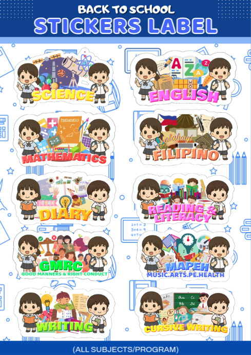 Back-to-School Subject Stickers (All Subjects) Template | PosterMyWall