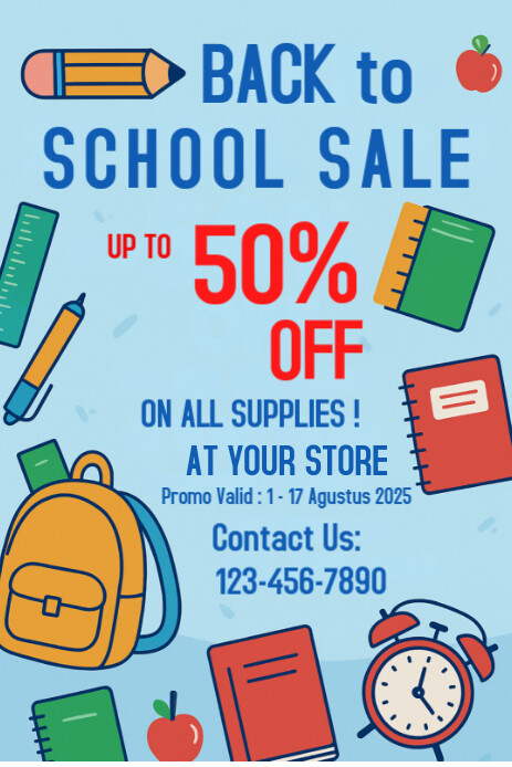 Back to School Supplies Sale - Up to 50% Off! Template | PosterMyWall