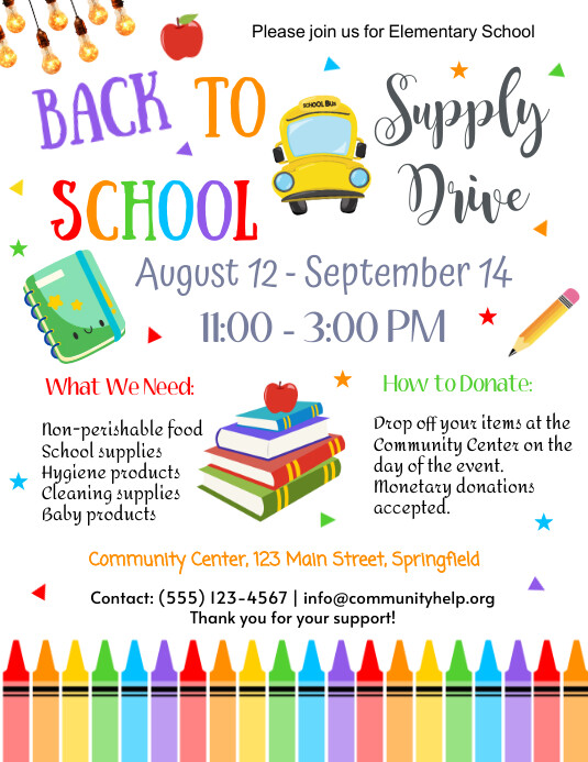 Back To School Supply Drive Flyer for PTO Templat | PosterMyWall