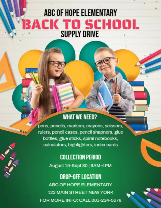 Back To School Supply Drive Flyer Template | PosterMyWall