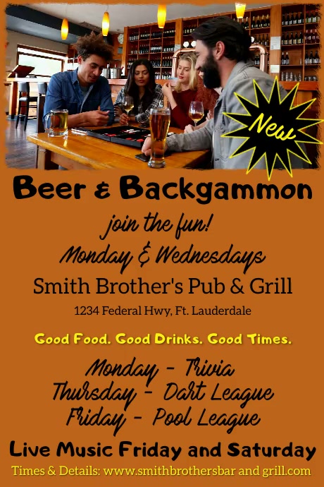 Backgammon Video Bar Event Advertising Template | PosterMyWall