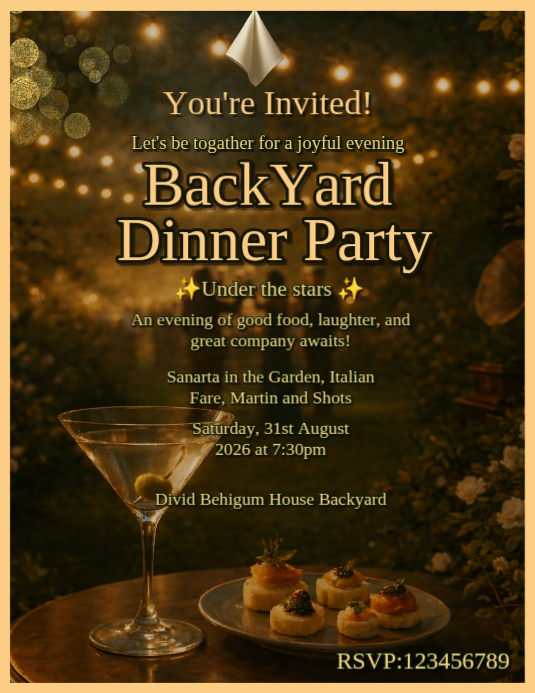 Backyard Garden Dinner Party Invitation Flyer Template | PosterMyWall