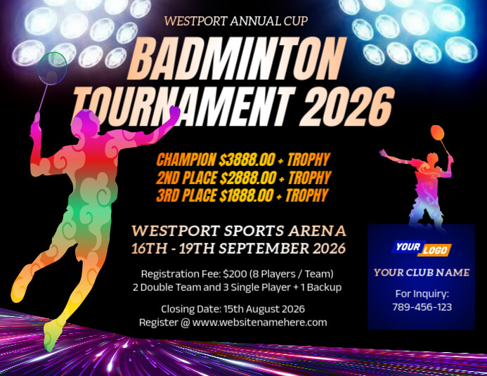 Badminton Tournament Announcement Invitation Flyer Template | PosterMyWall