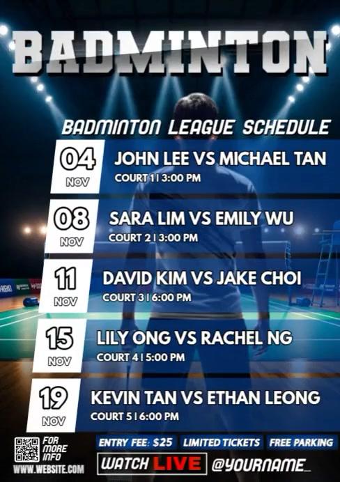 BADMINTON TOURNAMENT SCHEDULE TEMPLATE | PosterMyWall