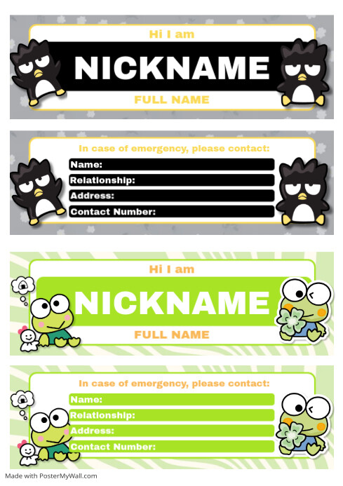 Copy of Badtz-Maru and Keroppi Kids Bag Tag & name tag | PosterMyWall