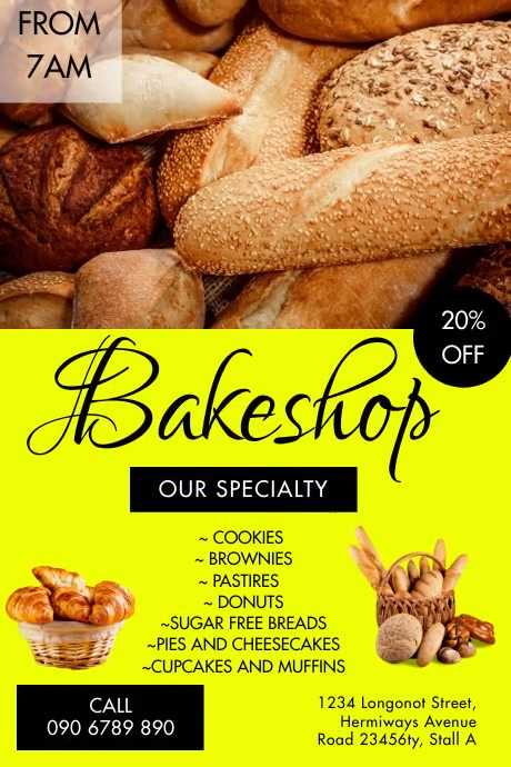 Yellow Bake Shop Menu Video Template | PosterMyWall