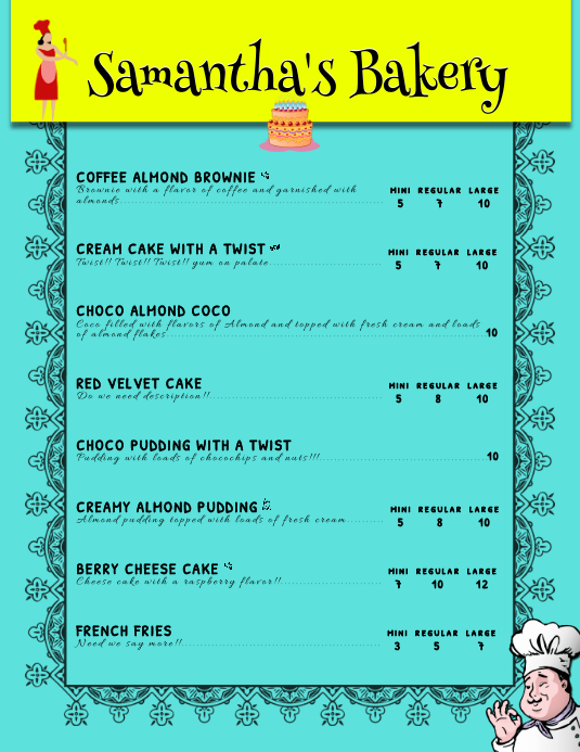 Bakery Menu Template | PosterMyWall