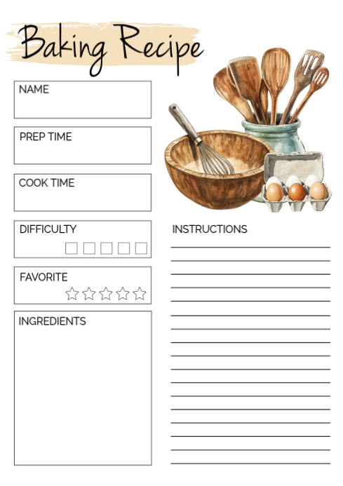 Baking Recipe Card Template A4 | PosterMyWall