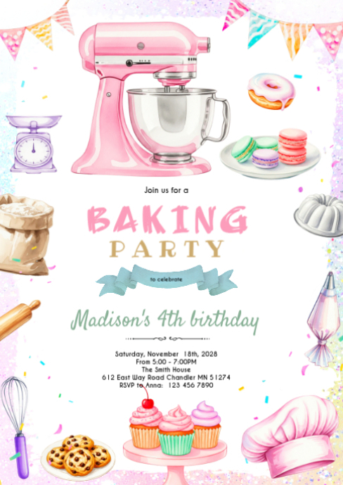 Baking theme birthday party invitation Template | PosterMyWall
