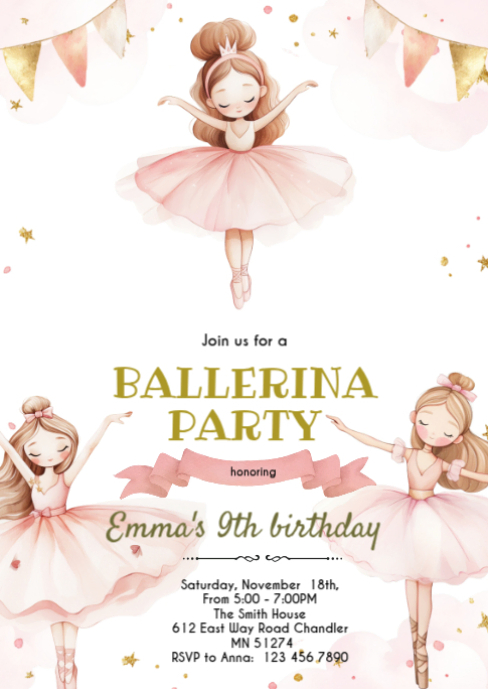 Ballerina birthday party invitation Template | PosterMyWall