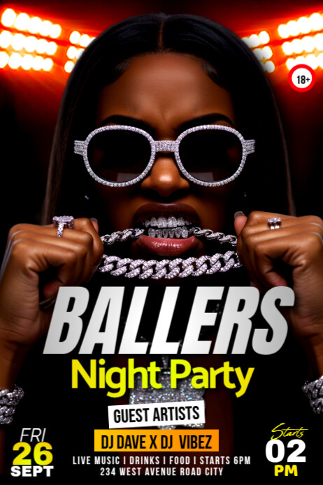 Ballers night club bosses rich millionaires vip music dj party invitation advert poster template ...