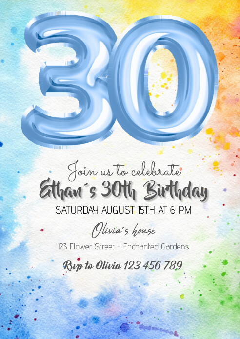 balloon blue 30th birthday invitation Template | PosterMyWall