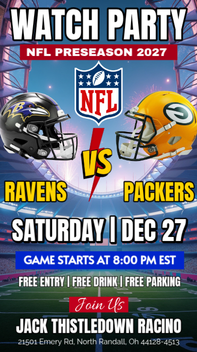 Plantilla de Baltimore Ravens Vs Green Bay Packers NFL 2025 Preseason ...