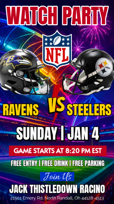 Baltimore Ravens Vs Pittsburgh Steelers NFL 2025 Watch Party Instagram ...