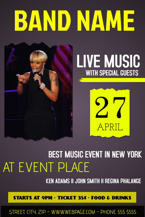 band concert music flyer template yellow purple | PosterMyWall
