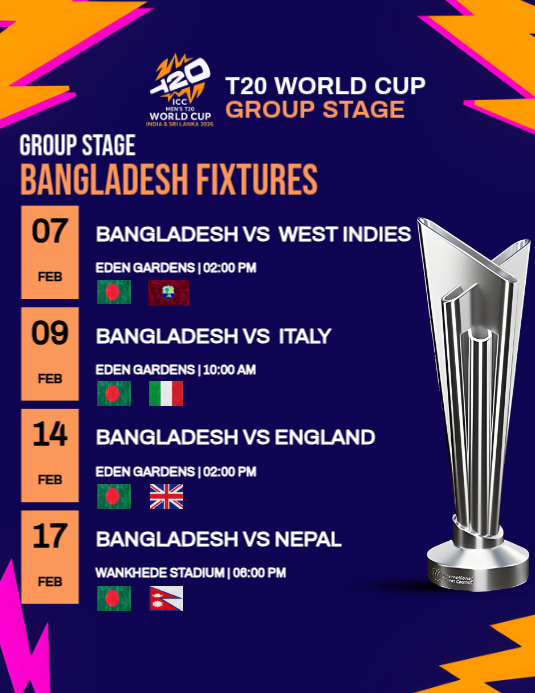 Bangladesh t20 world cup group stage matches fixtures Template | PosterMyWall