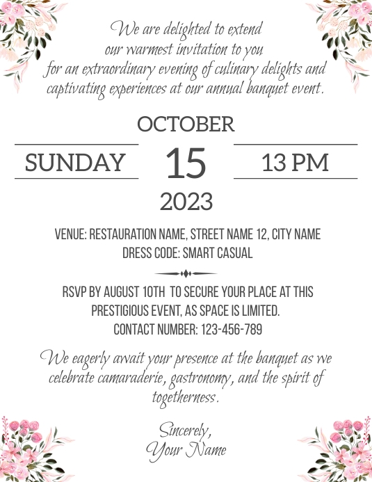 Banquet Party Elegant Simple Invitation Template | PosterMyWall