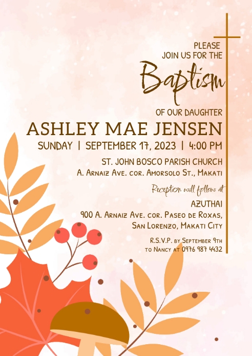 Baptism Invitation | Fall theme Templat | PosterMyWall