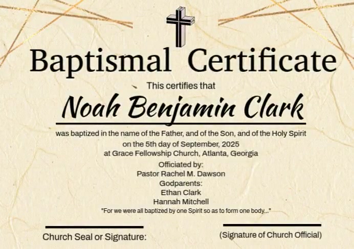 Baptismal Certificate Template | PosterMyWall