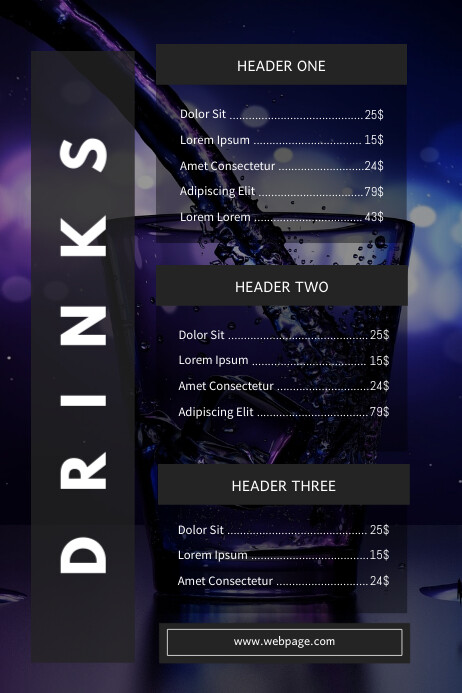 Bar Drinks Menu Template | PosterMyWall