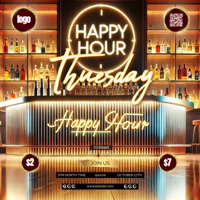 Copy of Bar Happy Hour ad template | PosterMyWall