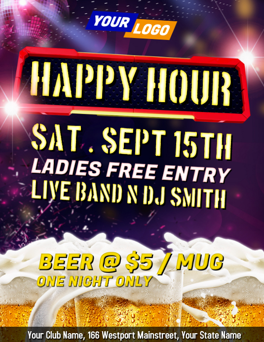 Bar Happy Hour Promotion Templat | PosterMyWall