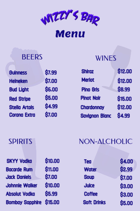 Bar Menu List Poster Template | PosterMyWall