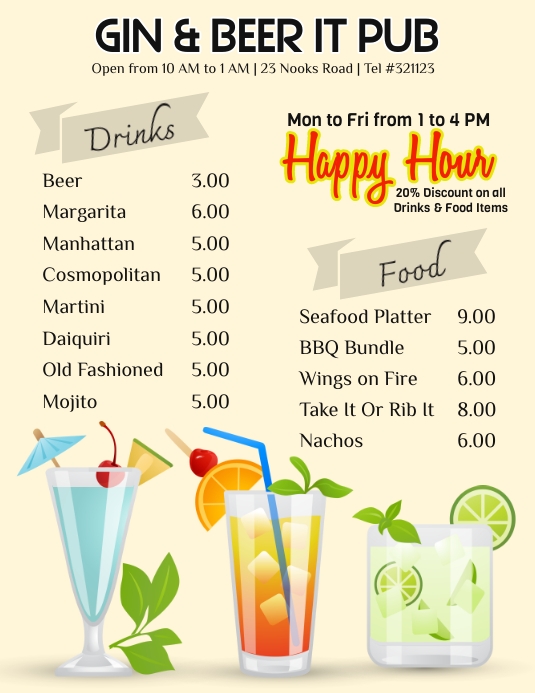 Copy of Bar menu template | PosterMyWall