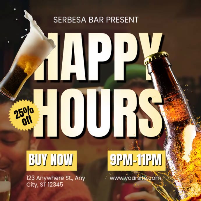 Bar Night Happy Hours Template | PosterMyWall