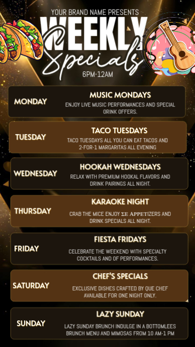 Bar Weekly Line Up Schedule Instagram Story Template | PosterMyWall