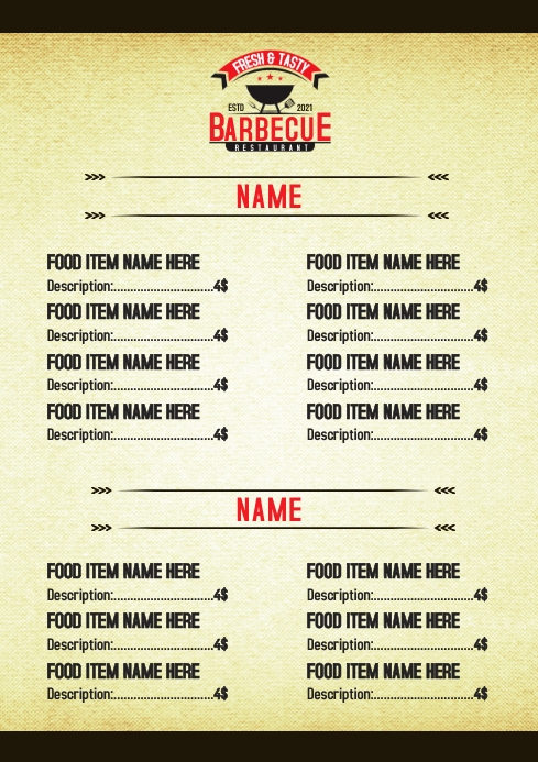 Barbecue Restaurant Menu Template | PosterMyWall