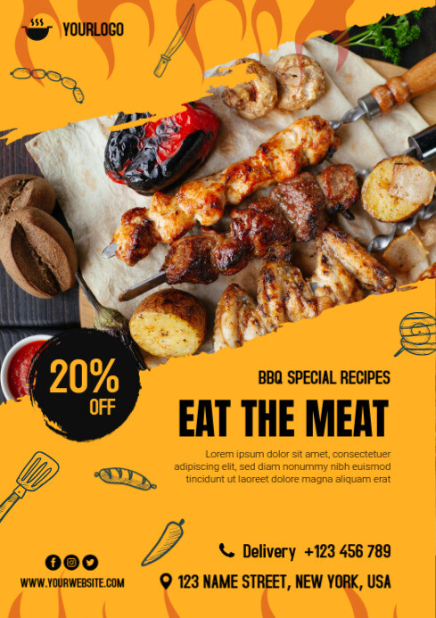 Barbeque Meat Restaurant Poster Template | PosterMyWall