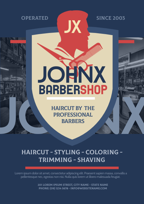 Blue and Red Barber Shop Design Template | PosterMyWall