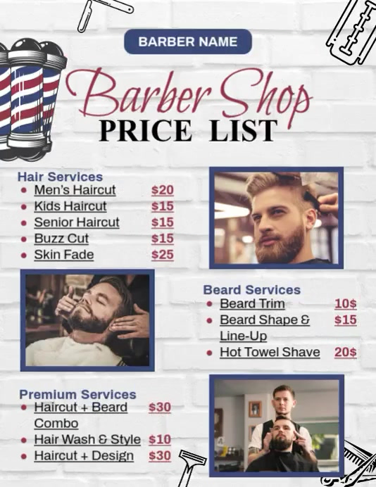 Barber Shop Price List Ads Template | PosterMyWall