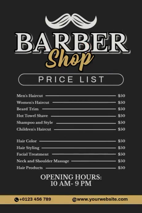 Barber Shop Price List Template | PosterMyWall